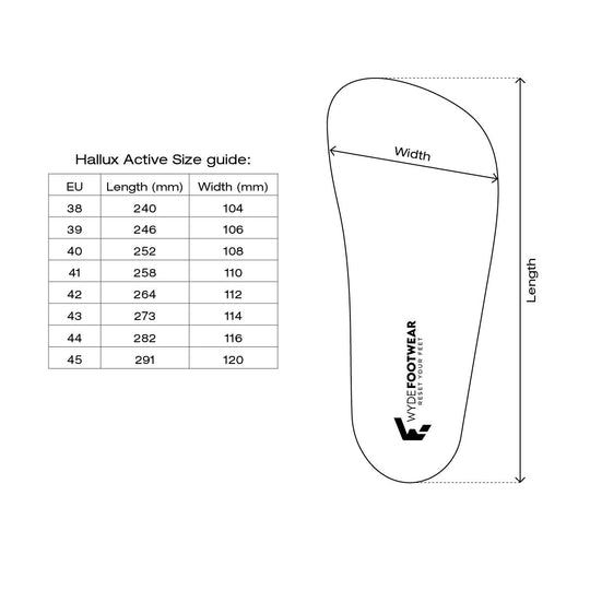 Hallux Active Size Guide – WYDE FOOTWEAR®
